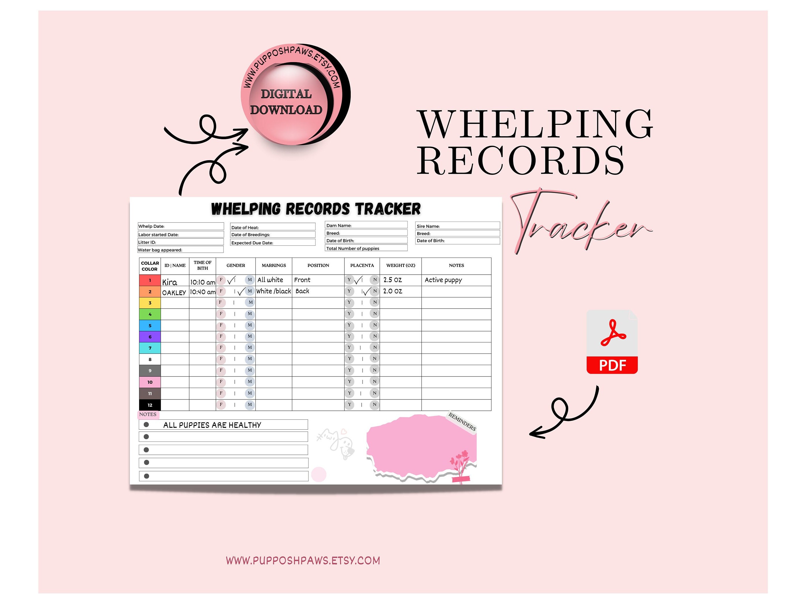 Printable Cute Puppies Whelping Records Tracker, Breeders Form - Etsy
