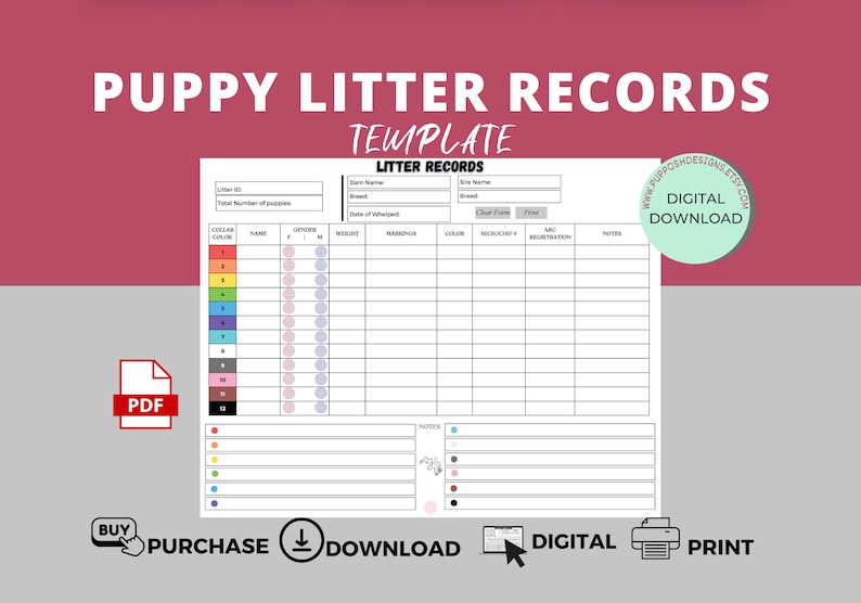 Fillable Litter Record Tracker Whelping Records Whelping - Etsy