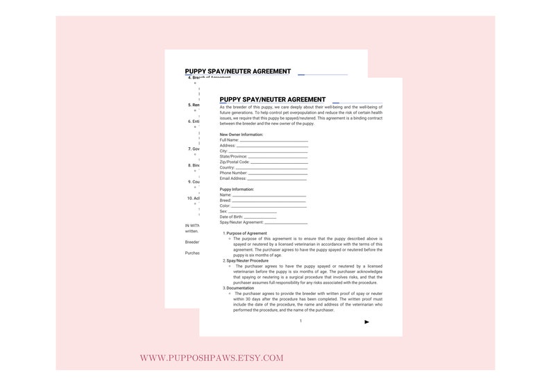 Spay and Neuter Your Pets Contract Agreement, Editable Breeder Form - Etsy