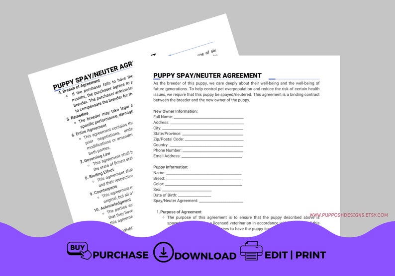 Spay and Neuter Your Pets Contract Agreement Editable Breeder - Etsy