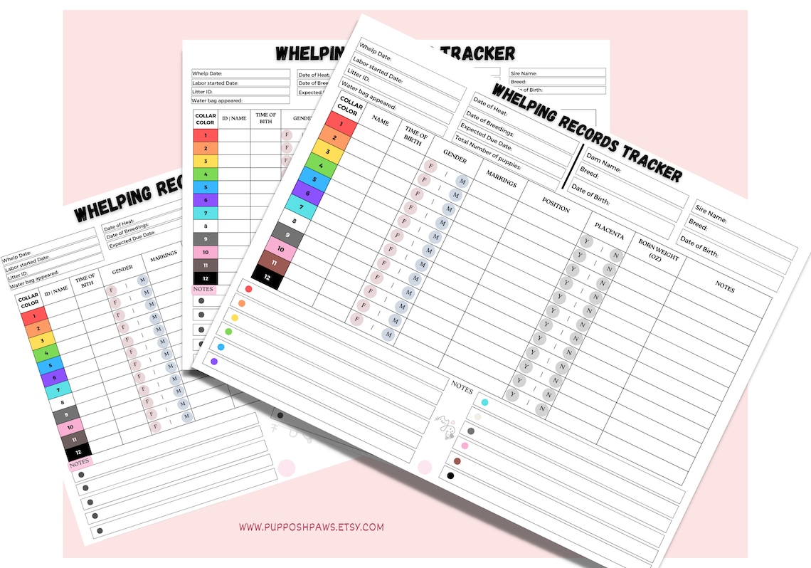 Printable Puppies Whelping Tracker, Breeder Records Form - Etsy