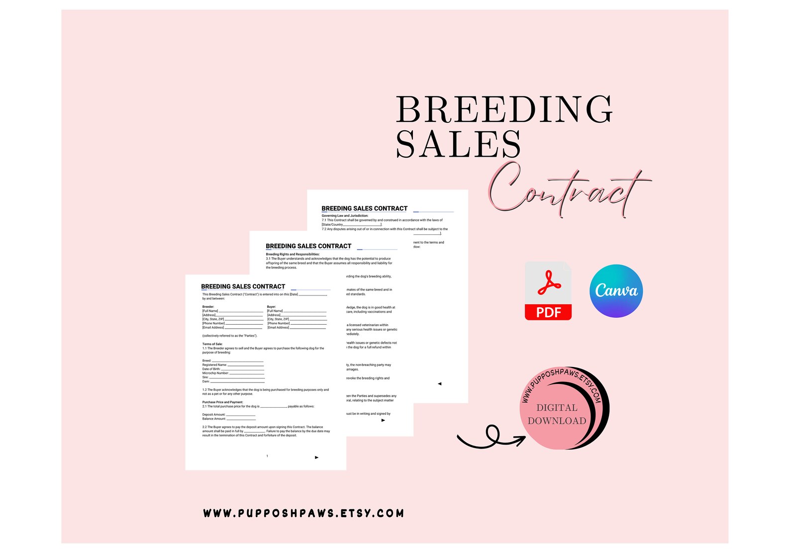 Bundle: Puppy Sales Contract, Bitch Breeding Contract, Stud Breeding Contract, Breeding Sales ...