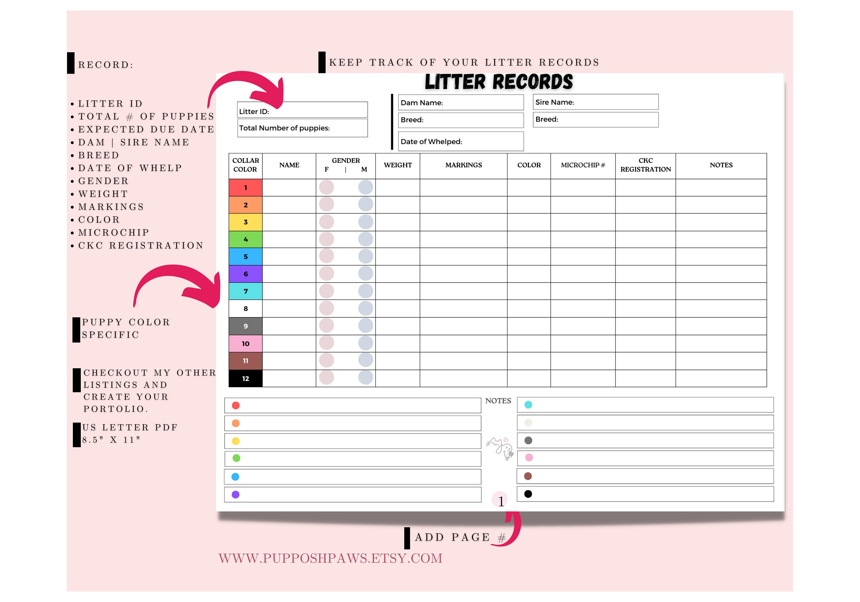 CKC Fillable Puppy Litter Record Tracker- Whelping & Medical Records ...