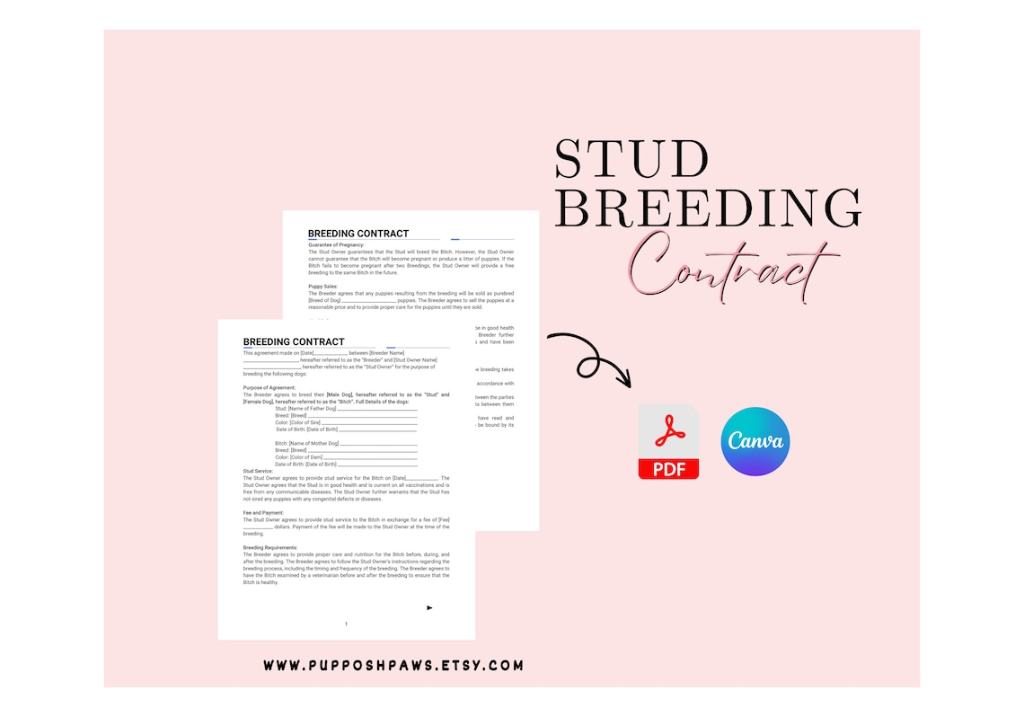 Bundle: Puppy Sales Contract, Bitch Breeding Contract, Stud Breeding Contract, Breeding Sales ...