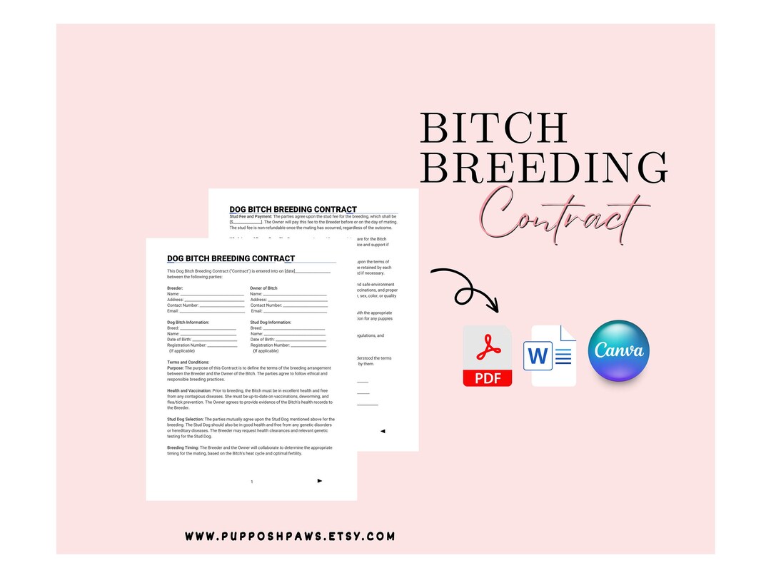 Dog Breeding Contract Template: Bitch Breeder Agreement (PDF, Word ...