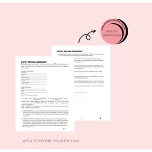 Puppy Return Agreement Contract: Breeder & Owner Template (PDF, Word ...
