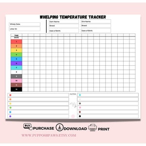 Dog Whelping Temperature Tracker: Breeder Puppy Records (PDF) - Etsy