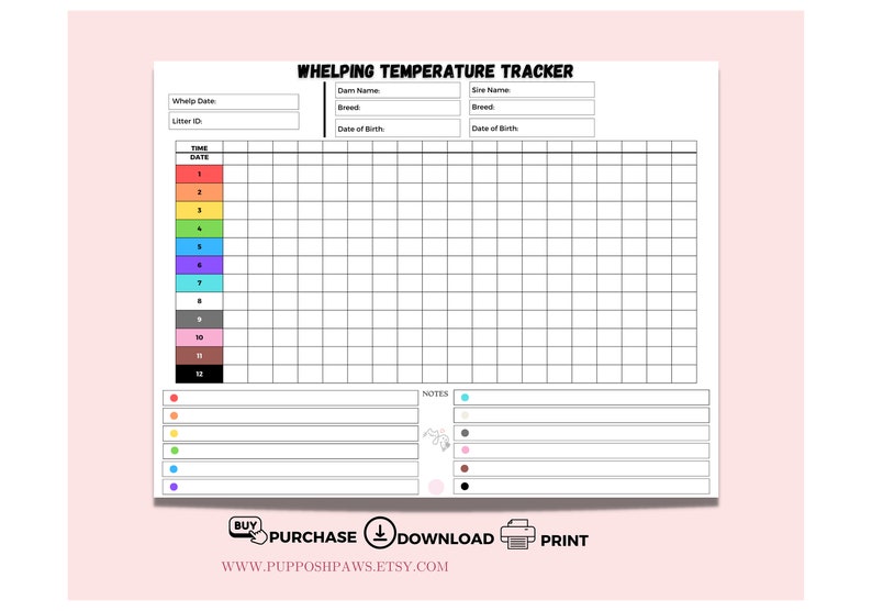 Dog Whelping Temperature Tracker: Breeder Puppy Records (PDF) - Etsy