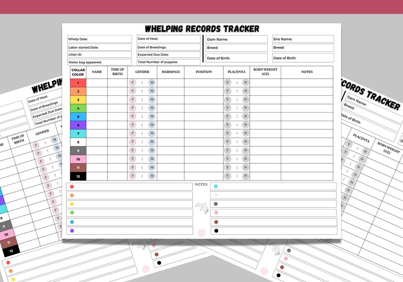 Printable Puppies Whelping Tracker Collar Color Coded Form - Etsy