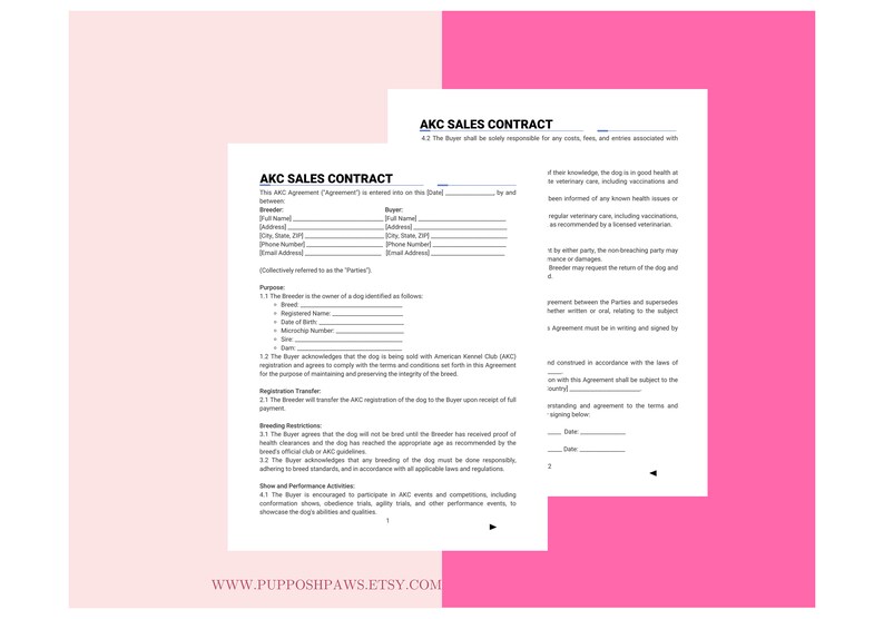 AKC Puppy Sales Contract: Breeder Agreement (digital Download) - Etsy