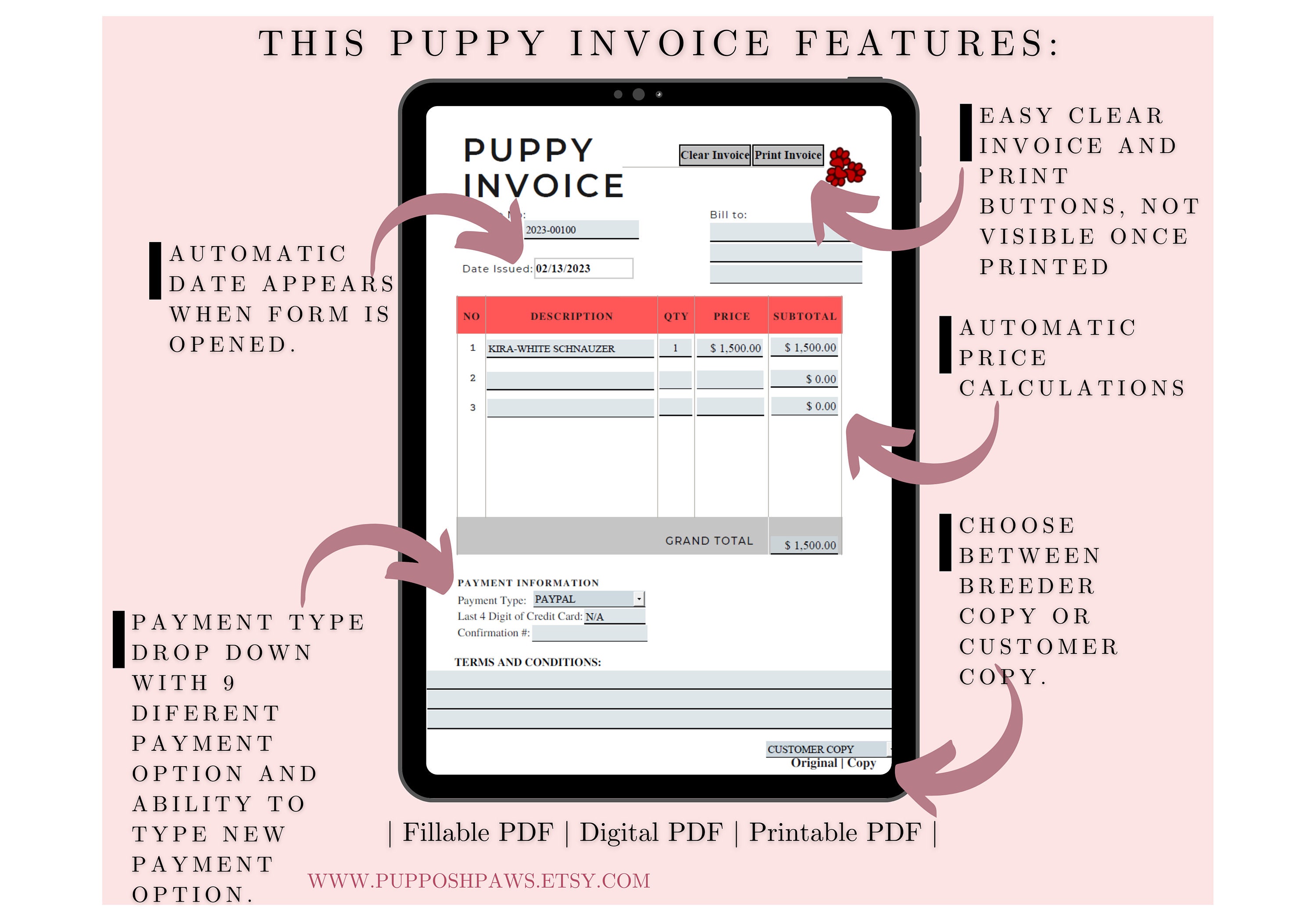 Pawfect Puppies Invoice: Fillable Invoice Receipt for Dog Breeders and ...