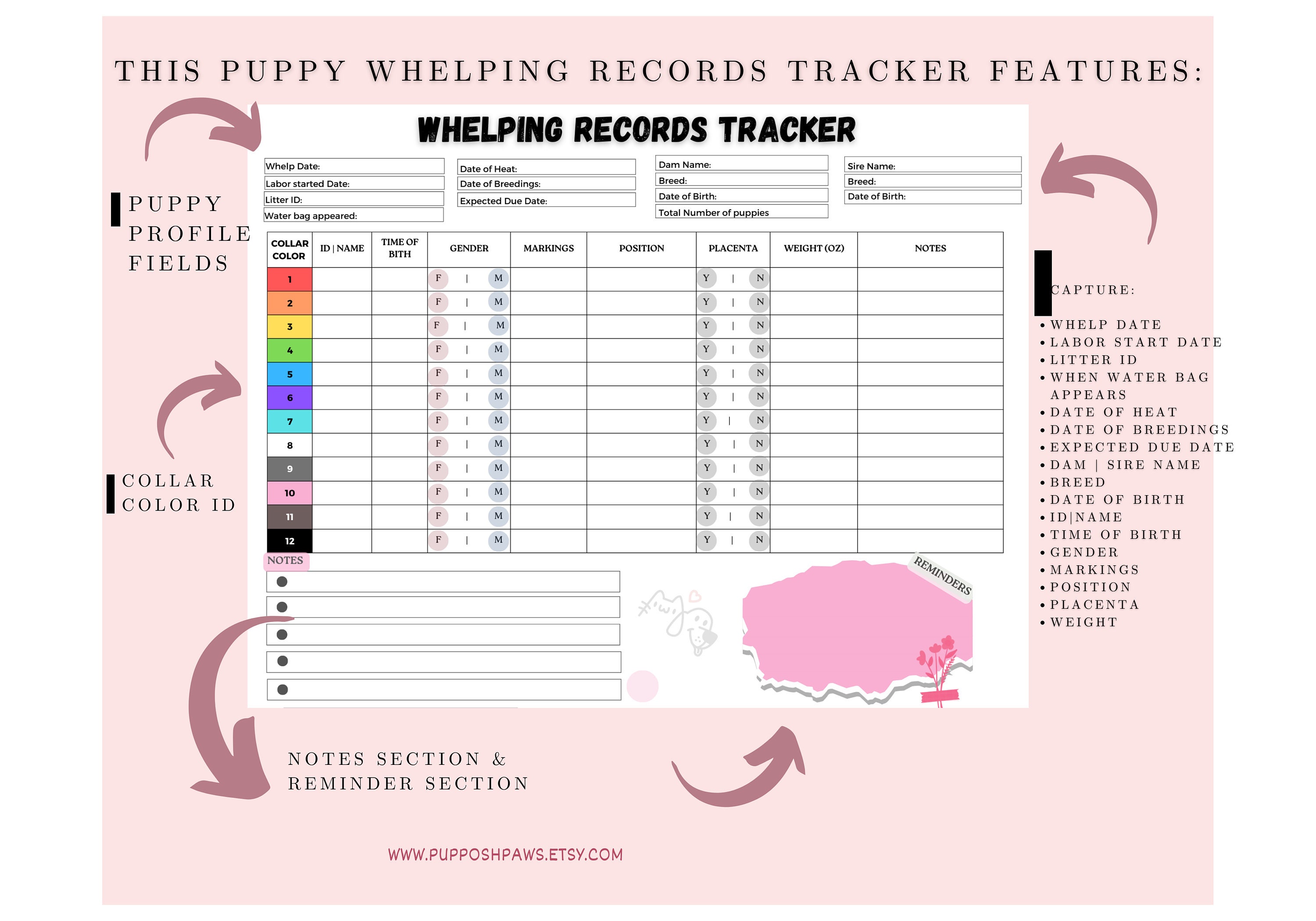 Printable Cute Puppies Whelping Records Tracker, Breeders Form - Etsy
