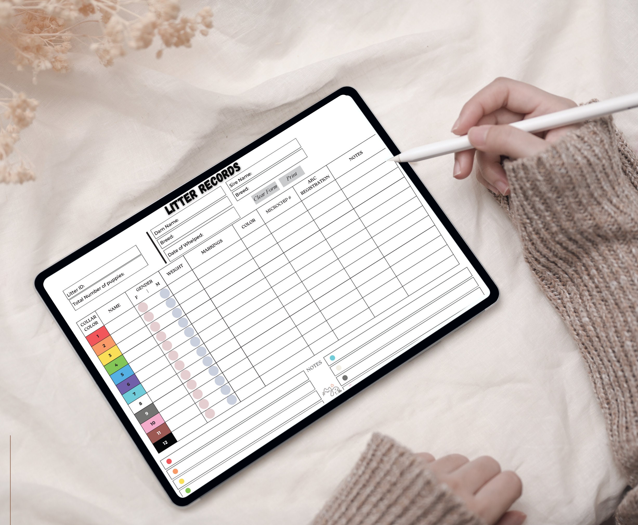 Fillable Litter Record Tracker, Whelping Records, Whelping Collar ...