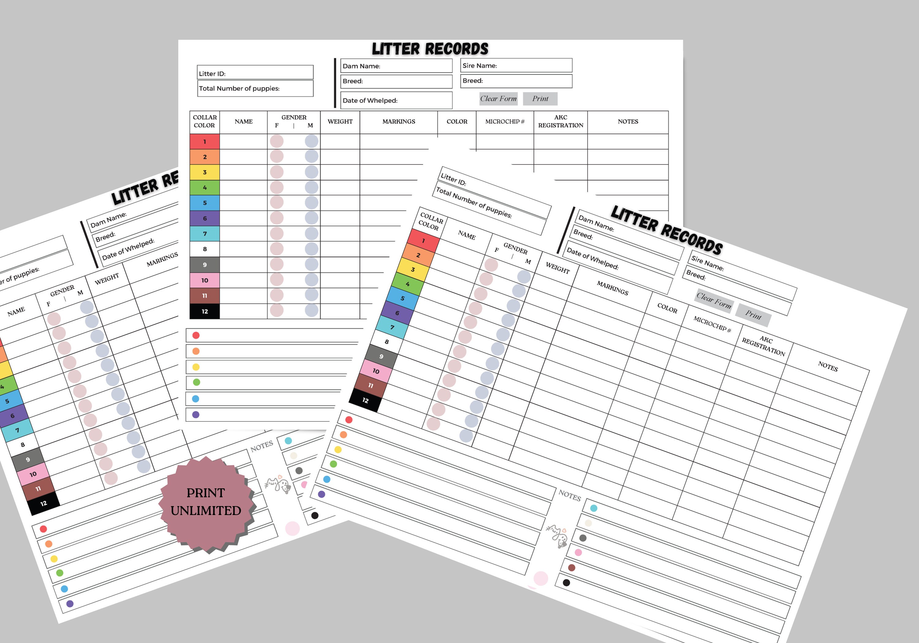 Fillable Litter Record Tracker: Whelping Records, Whelping Collar ...