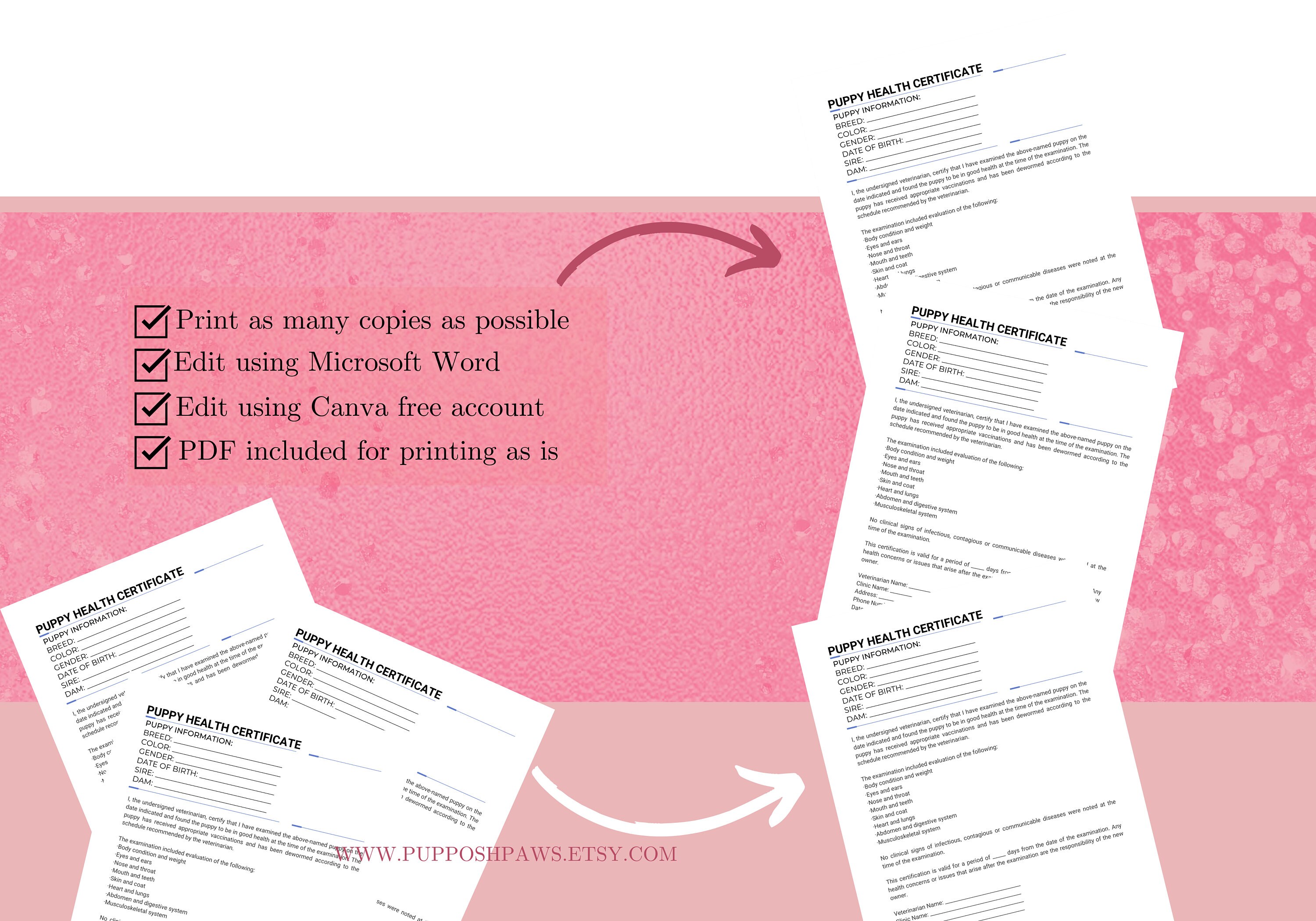 Puppy Health Certificate Template: Pet Health Records for Breeders and ...