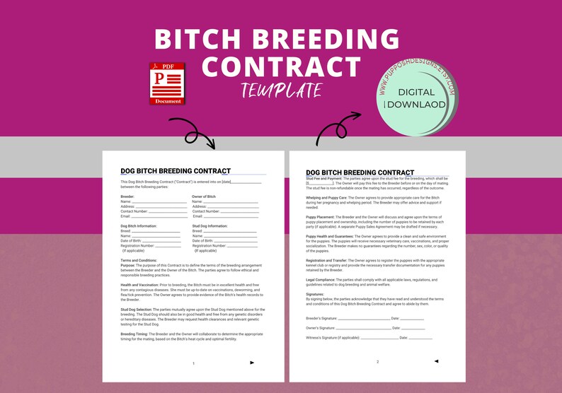 Bundle: Puppy Sales Contract, Bitch Breeding Contract, Stud Breeding ...