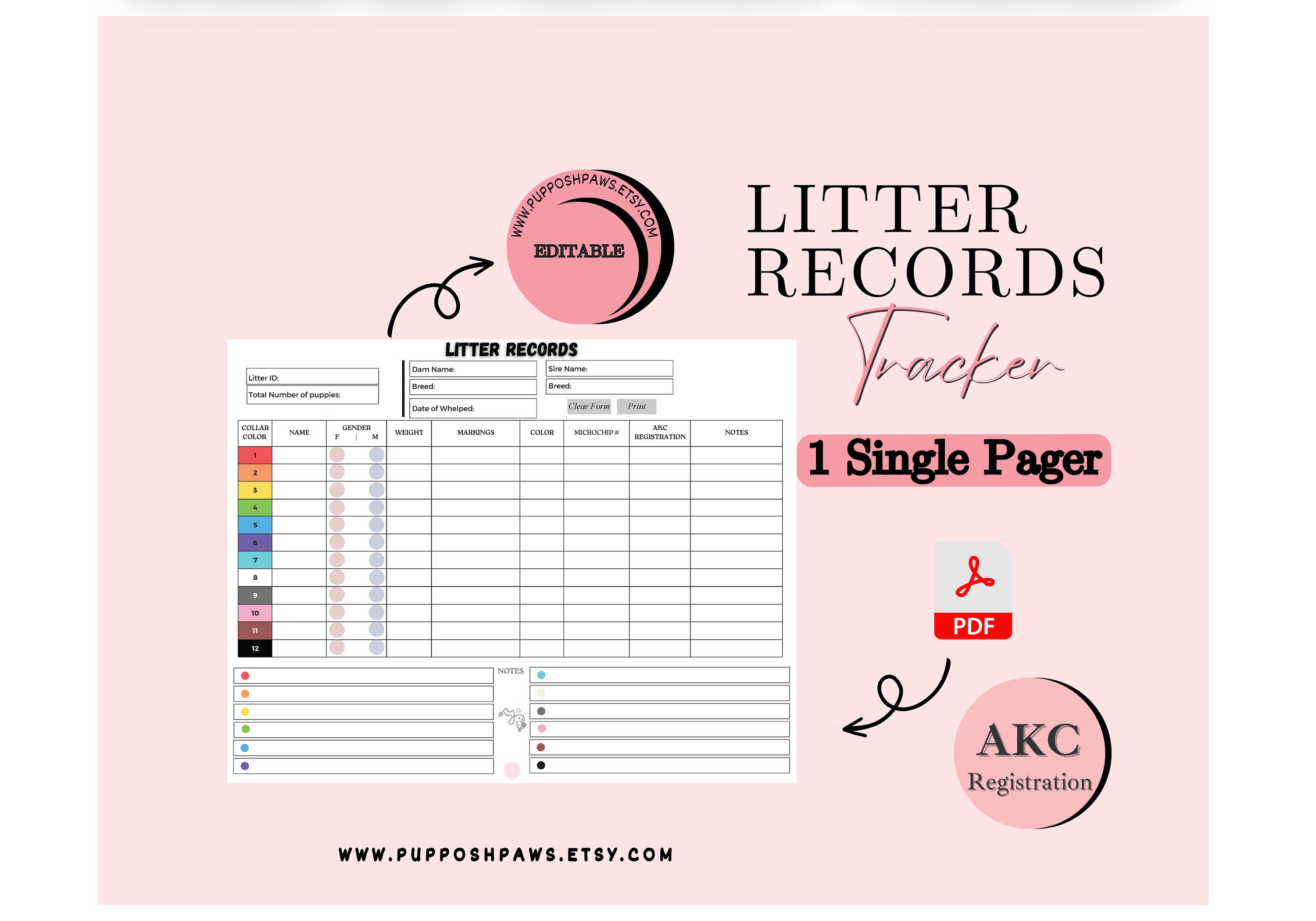Whelping Records, Puppy Litter Records, Puppy Owner Records Bundle and ...