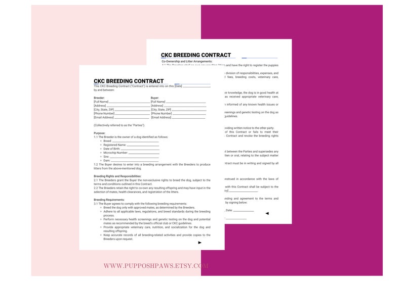 Breeding Contract: CKC Puppy Breeding Template for Breeders and Co ...