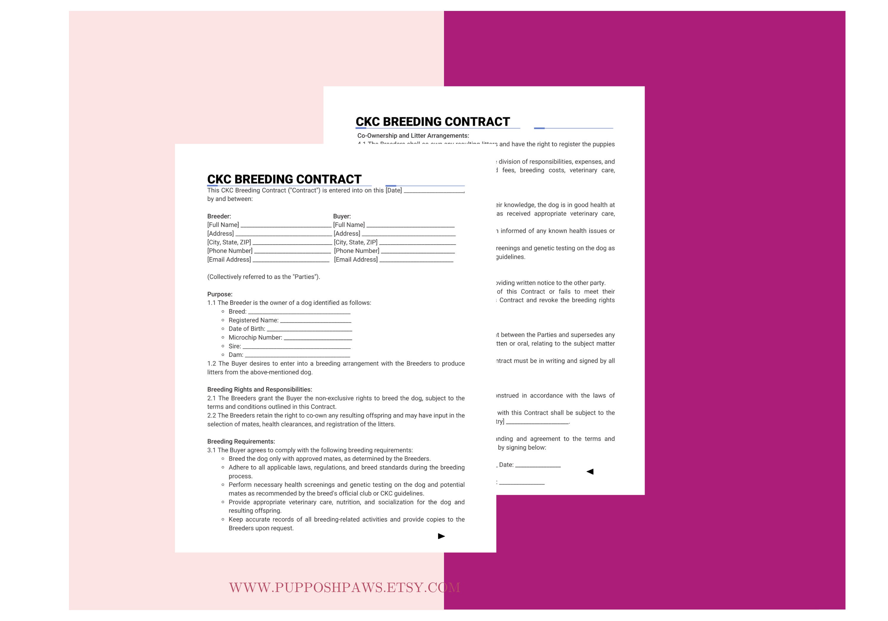 Breeding Contract: CKC Puppy Breeding Template for Breeders and Co ...