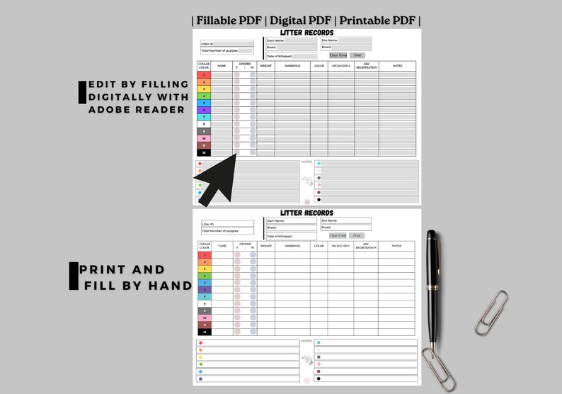 Fillable Litter Record Tracker: Whelping Records, Whelping Collar ...