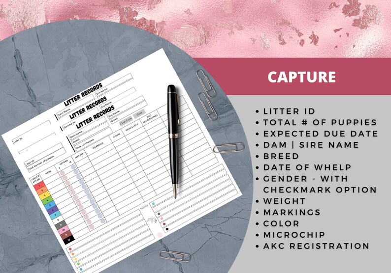 Fillable Litter Record Tracker, Whelping Records, Whelping Collar ...