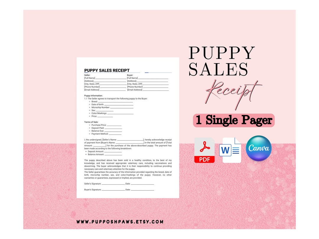 Puppy Sales Receipt: Pet Breeders and Customer Invoice - Etsy