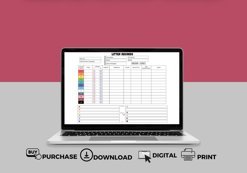 Fillable Litter Record Tracker: Whelping Records, Whelping Collar ...