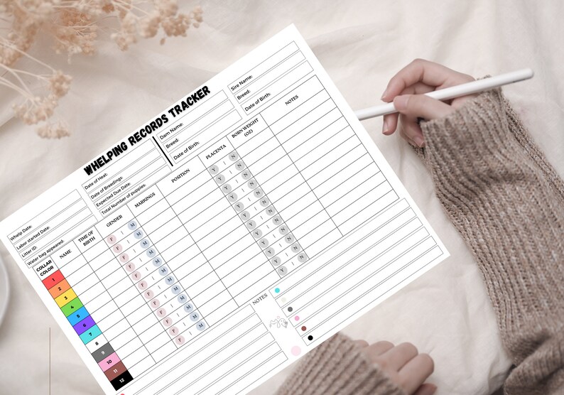 Printable Puppies Whelping Tracker Collar Color Coded Form - Etsy