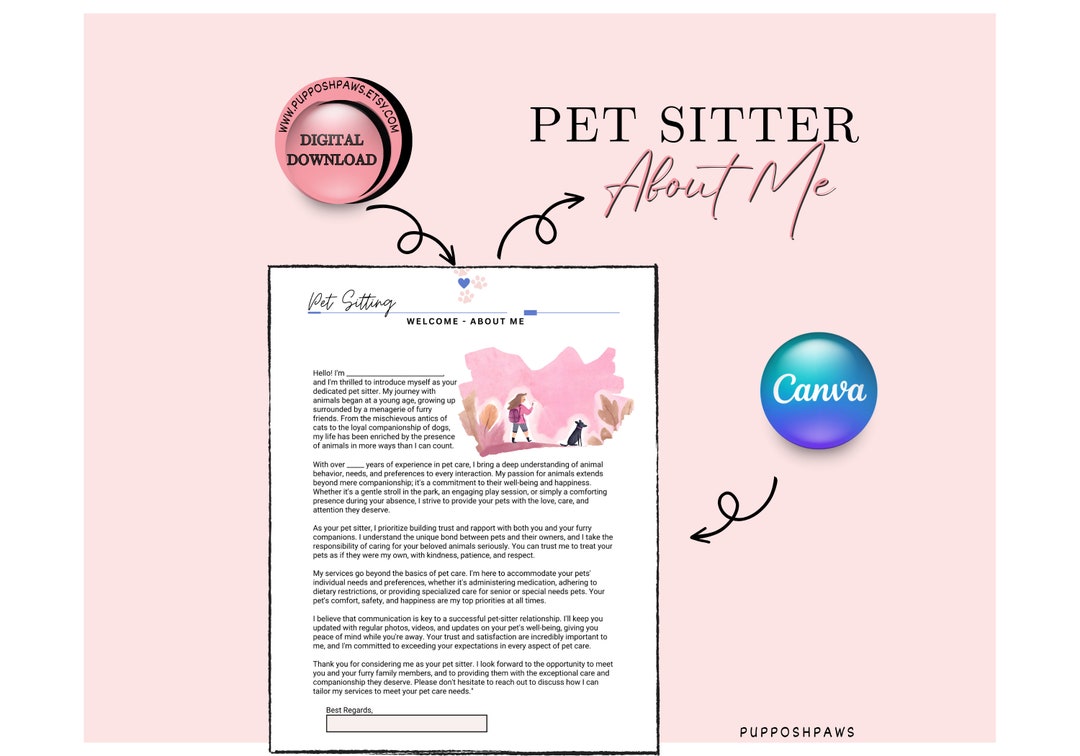 Pet Sitter | About Me Description Template - Etsy