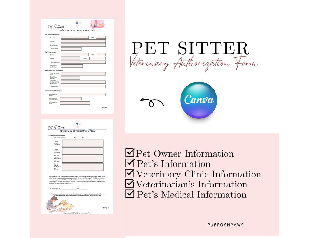 Pet Sitter | Veterinary Authorization Form - Etsy