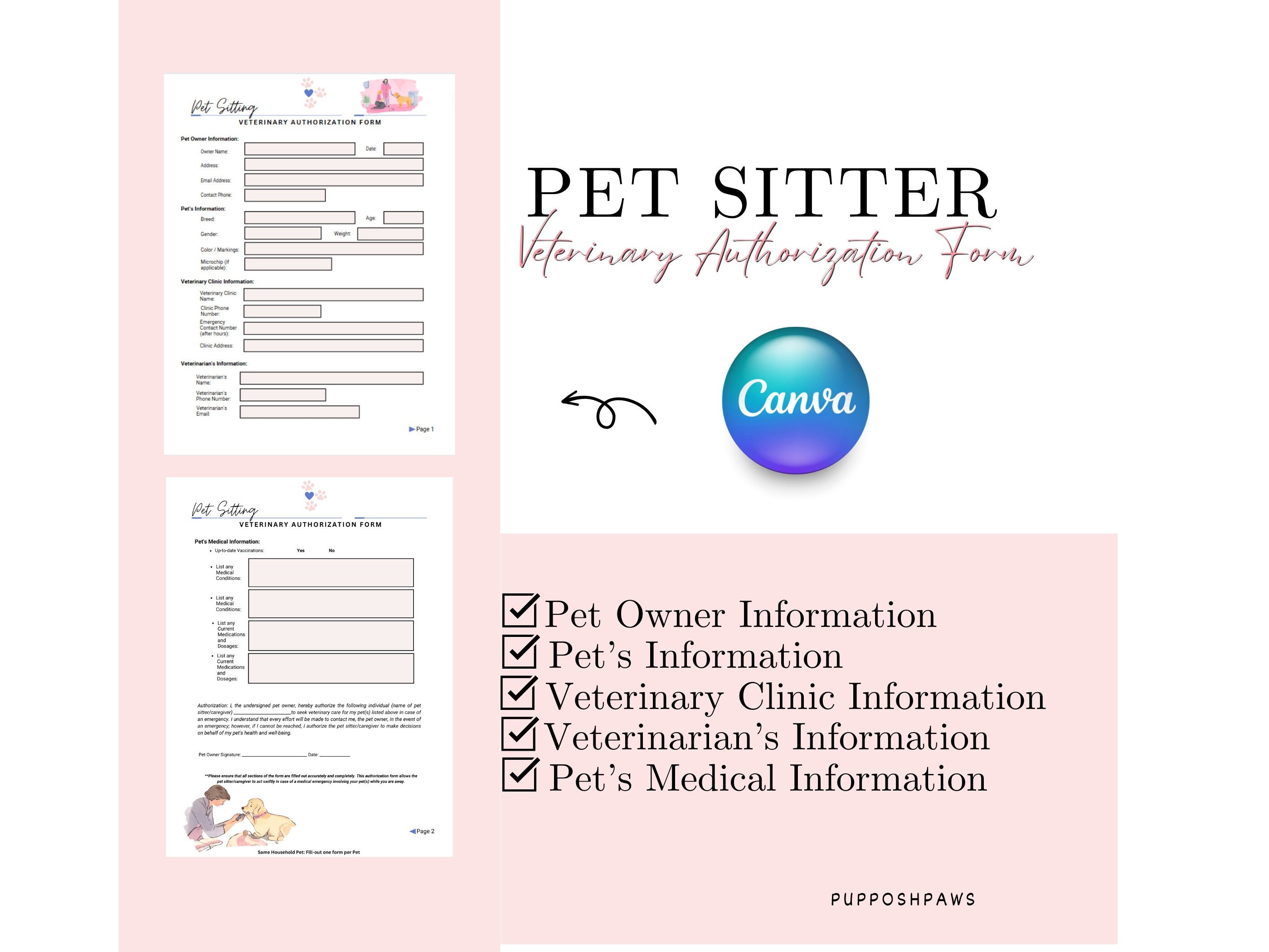 Pet Sitter Veterinary Authorization Form - Etsy