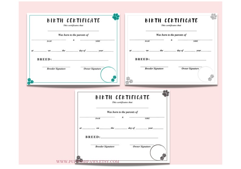 Pawfect Dedication Certificate, Puppy Birth Certificate, Stamp Puppies ...