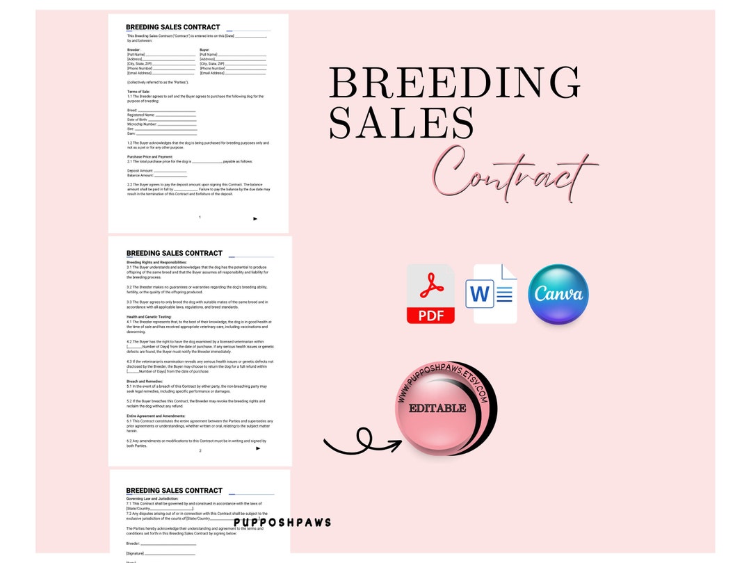 Breeding Sales Contract: Purchase Agreement of Sale for Breeders and ...
