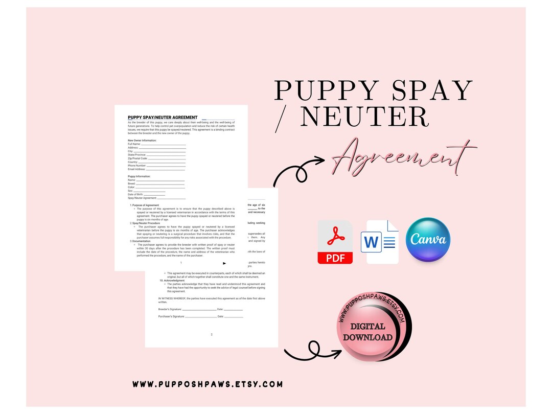 Spay and Neuter Your Pets Contract Agreement, Editable Breeder Form - Etsy