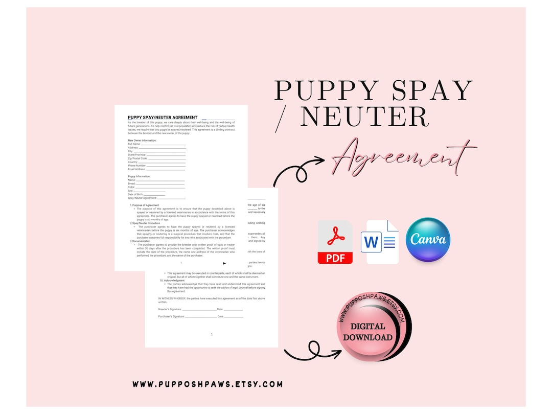 Spay and Neuter Your Pets Contract Agreement, Editable Breeder Form - Etsy