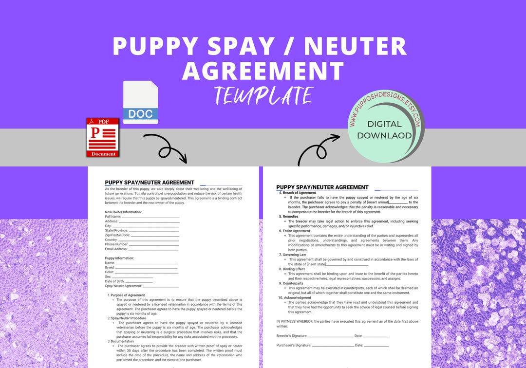 Spay and Neuter Your Pets Contract Agreement Editable Breeder - Etsy