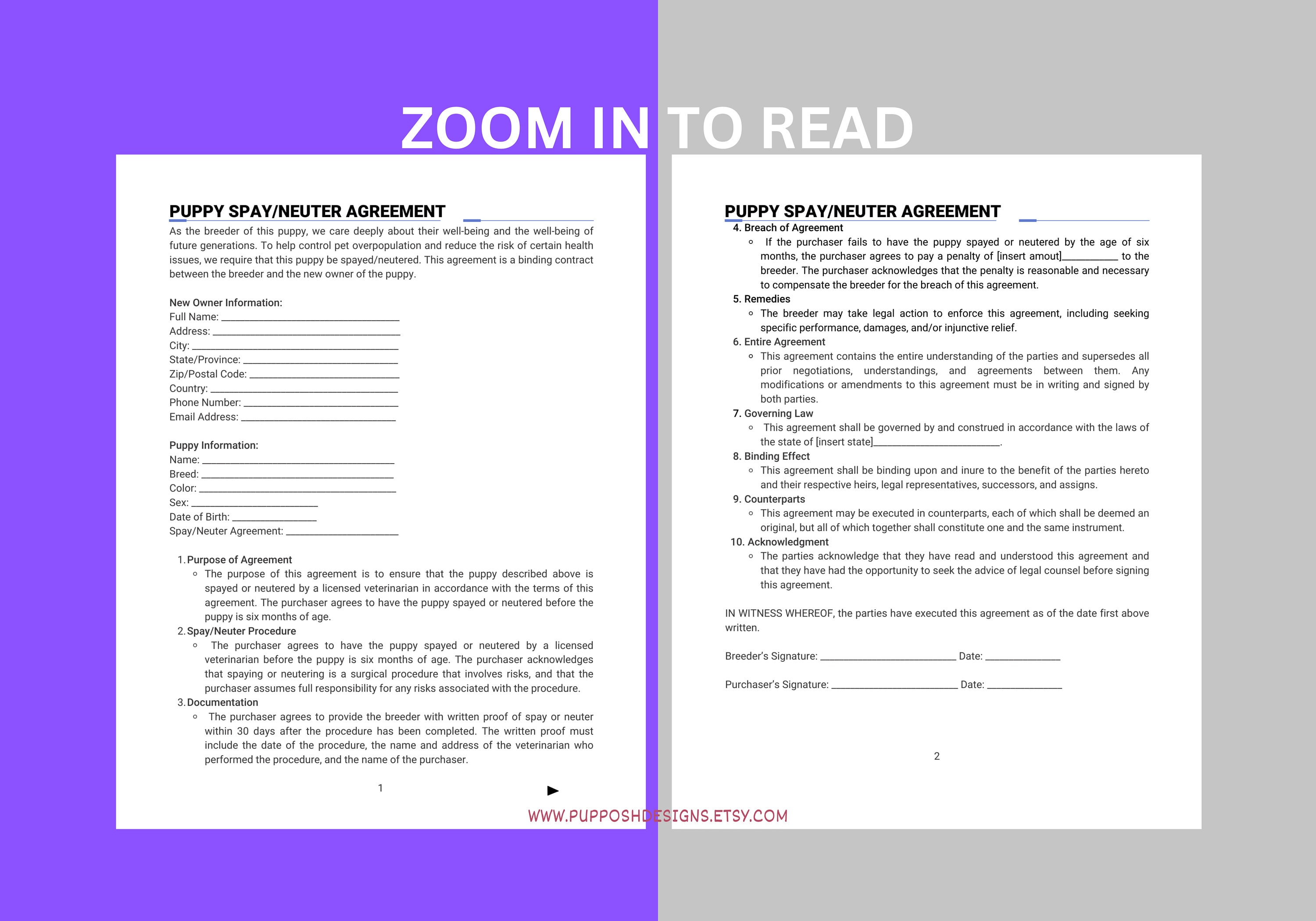 Spay and Neuter Your Pets Contract Agreement (Download Now) - Etsy