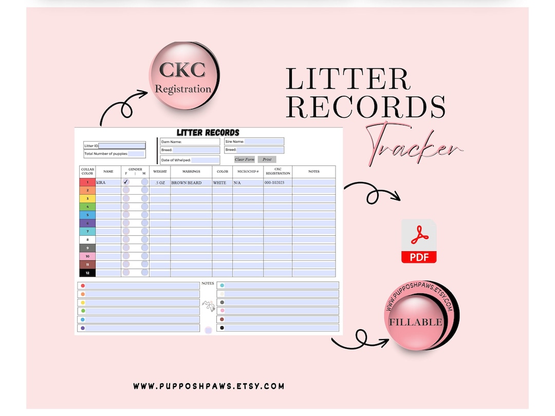CKC Fillable Puppy Litter Record Tracker- Whelping & Medical Records ...