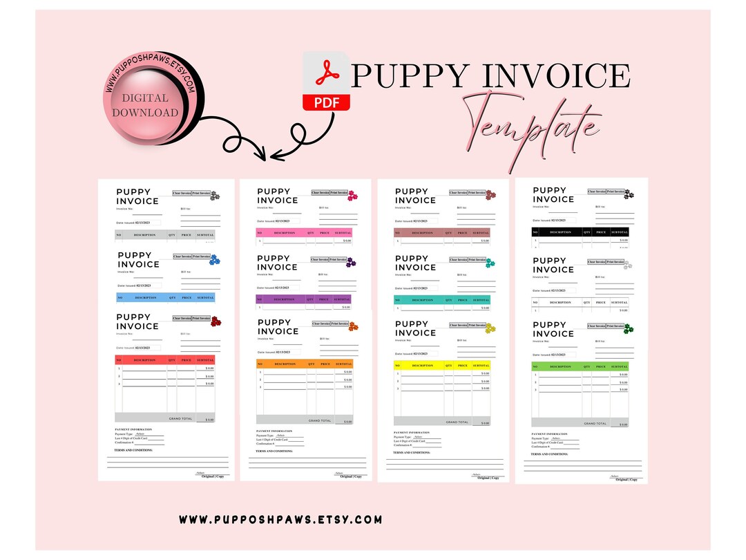 Pawfect Puppies Invoice: Fillable Invoice Receipt for Dog Breeders and ...