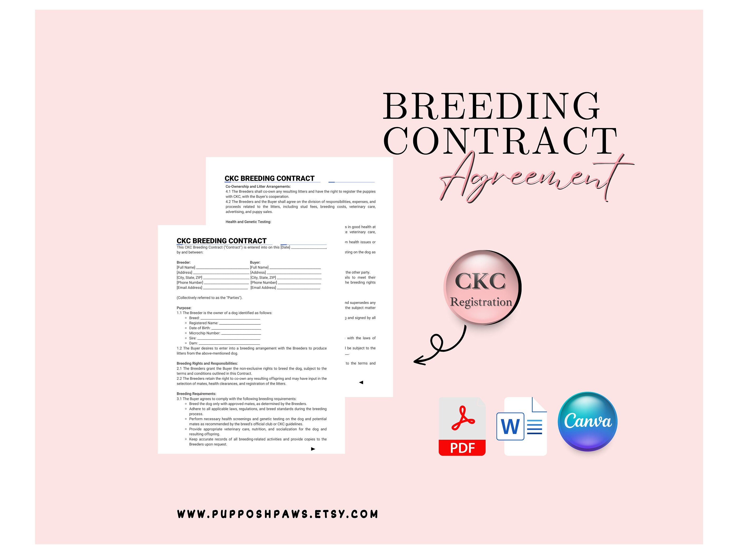 Breeding Contract: CKC Puppy Breeding Template for Breeders and Co ...