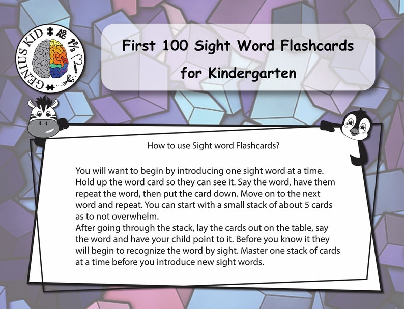 First 100 Printable Sight Word Flashcards for Kindergarten - Etsy