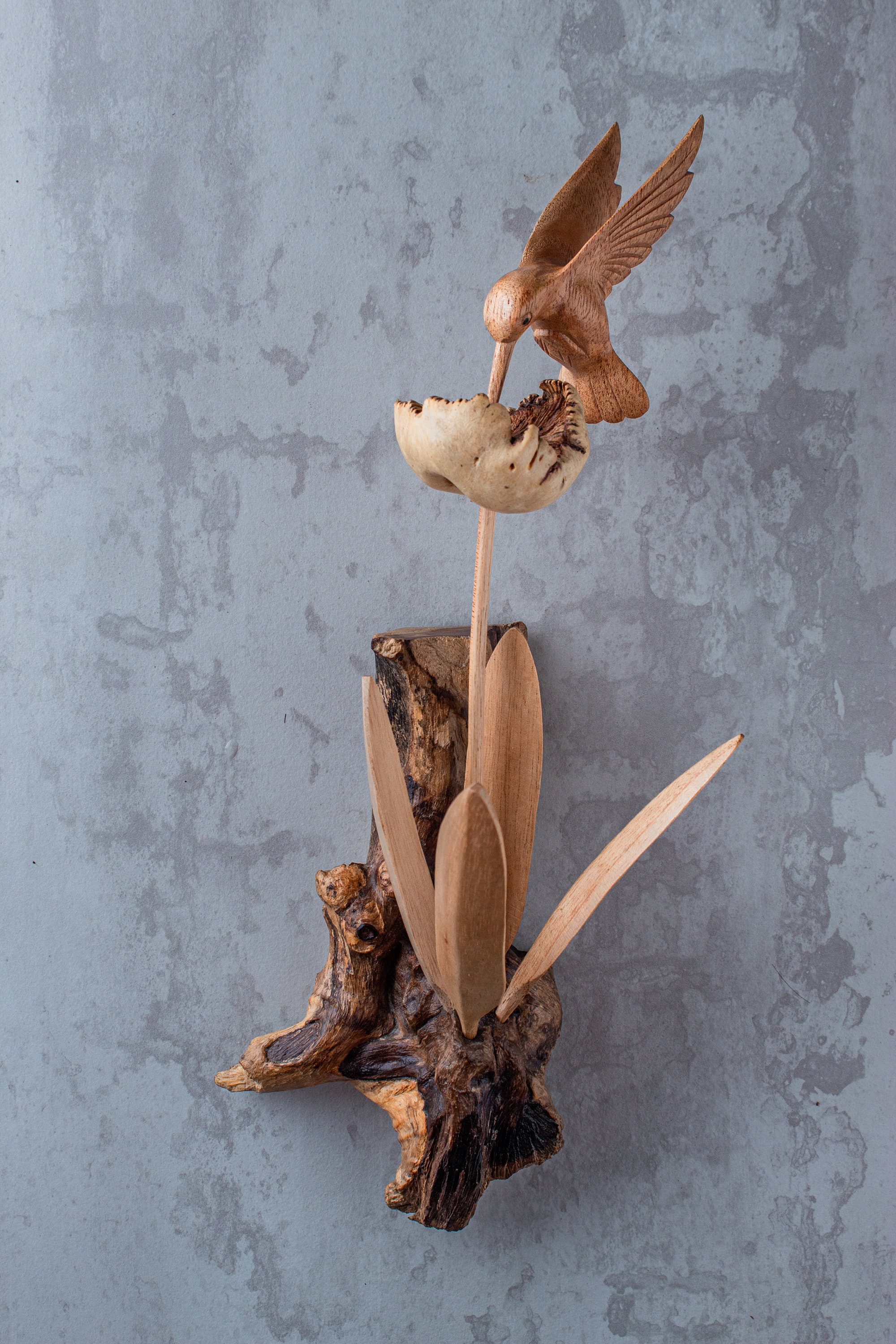Handmade Hummingbird Wood Carving: Wall Hanging Bird & Flower Sculpture ...
