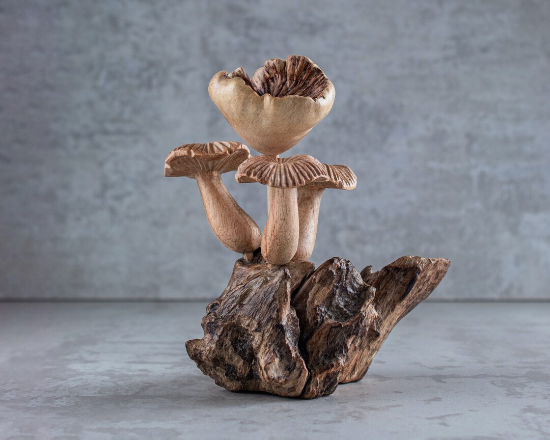 Mushroom Statue Mushroom Fungi Wood Sculpture Handmade Unique Gift L ...