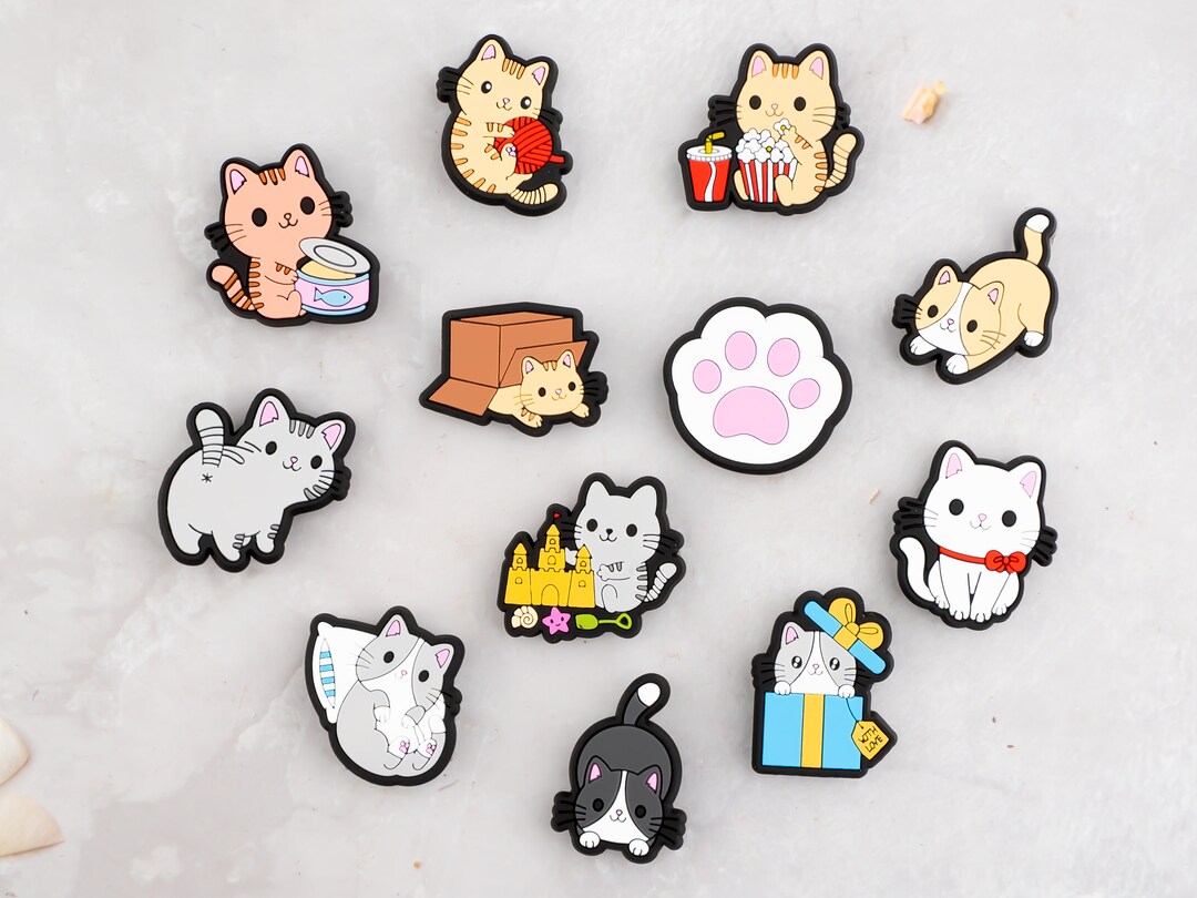 Cute Cat Shoe Charms Cat 12PCS Meow Meow PVC Clog Pins Accessories ...
