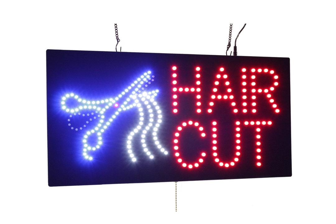 Hair Cut Sign, TOPKING, Signage, LED, Neon, Open, Store, Window, Shop ...