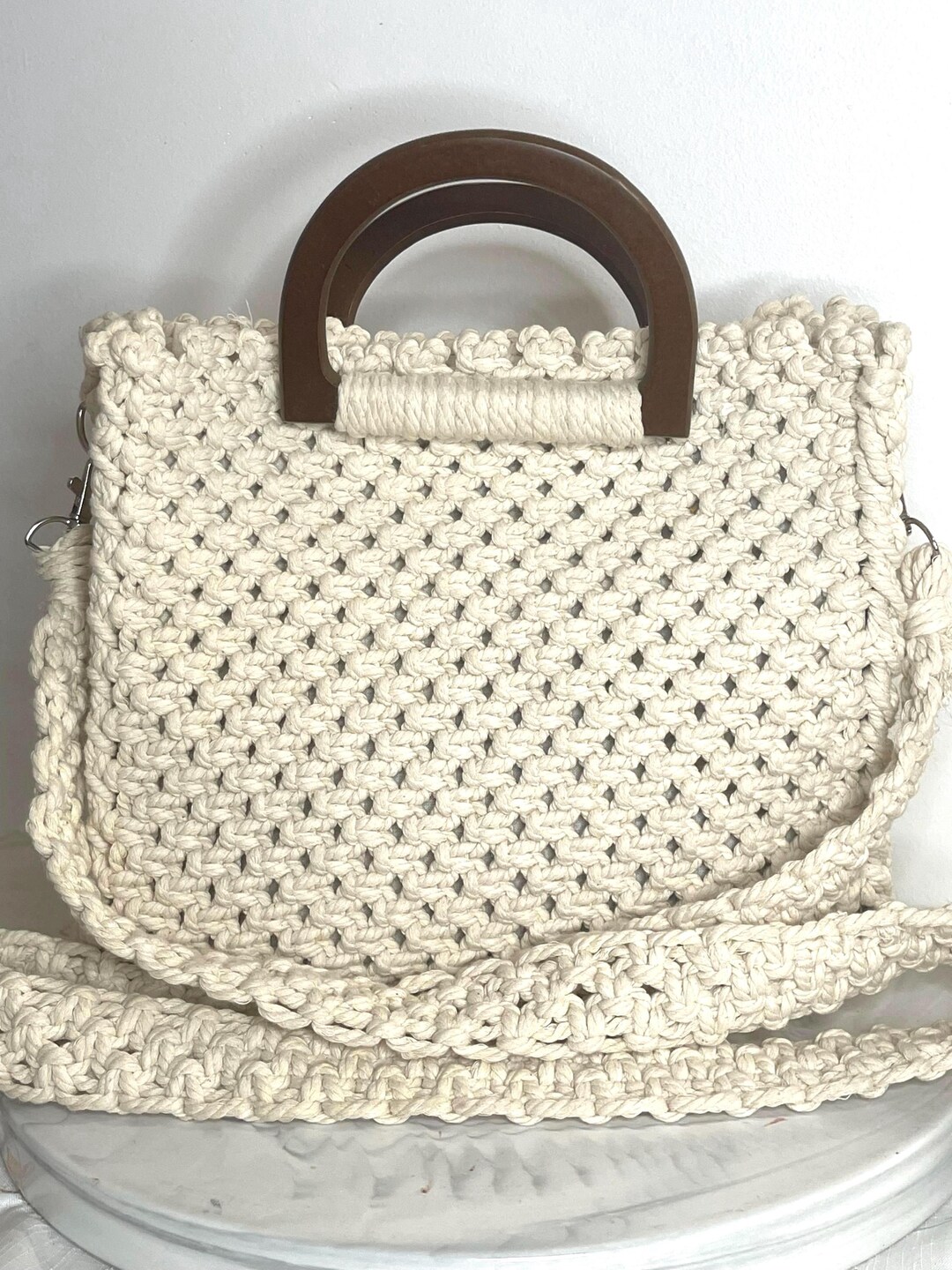 Macrame Purse, Handmade Bag, Purse, Bohemian Style, Handbag, Wooden ...