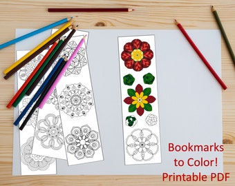 4 Hand Drawn Mandala Bookmarks to Color, Printable PDF Instant Download ...