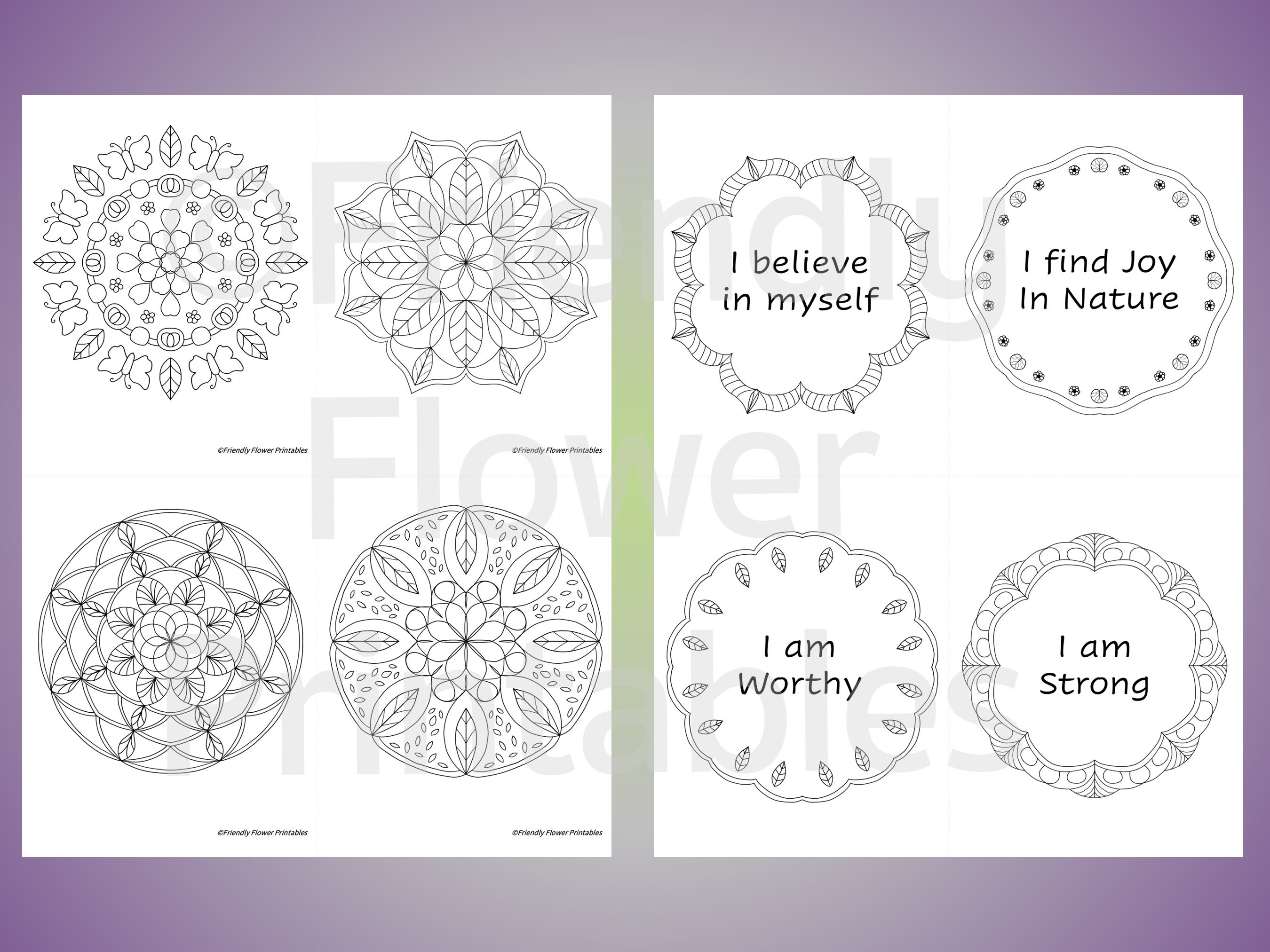 20 Affirmation Coloring Cards, Mandala Design, Printable PDF - Etsy