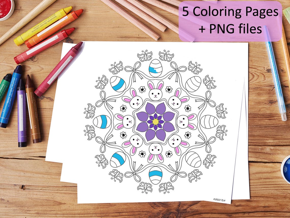 5 Hand Drawn Easter Mandala Coloring Pages, Printable PDF, PNG Included ...