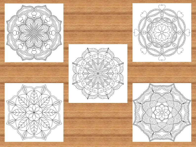 5 Hand Drawn Mandala Coloring Pages, Printable PDF, PNG Included - Etsy